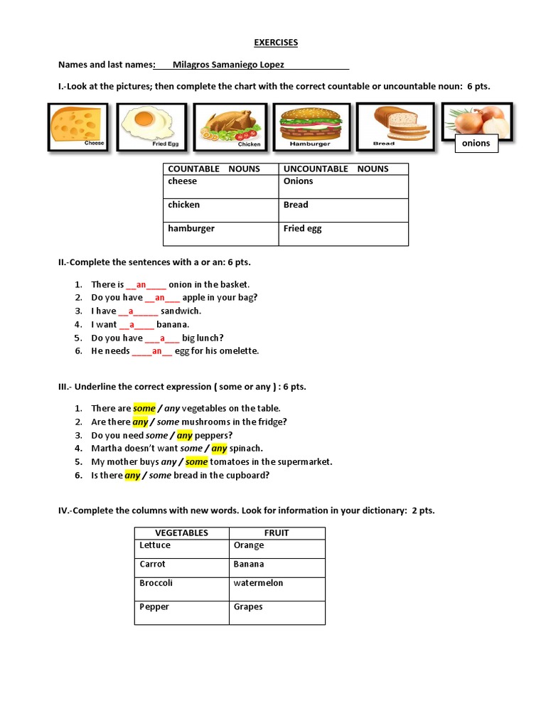Countable and Uncountable Nouns Exercises | PDF