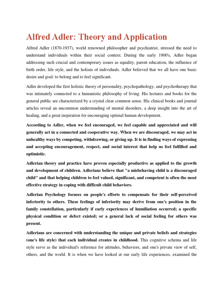 Adler's Theory | PDF | Cognitive Science | Behavioural Sciences