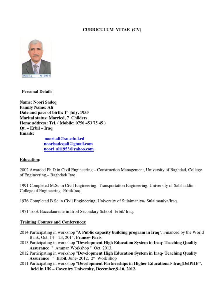 CV Noori | PDF | Master Of Science | Iraqi Kurdistan