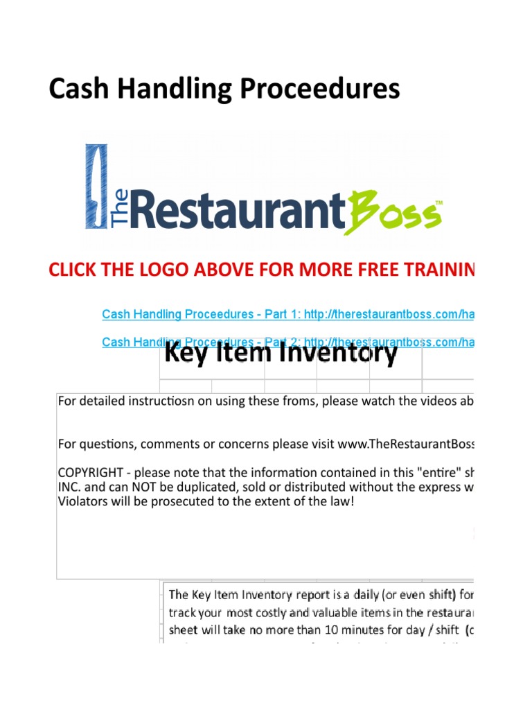 Cash Handlling Procedure Forms | PDF | Cheque | Beverages