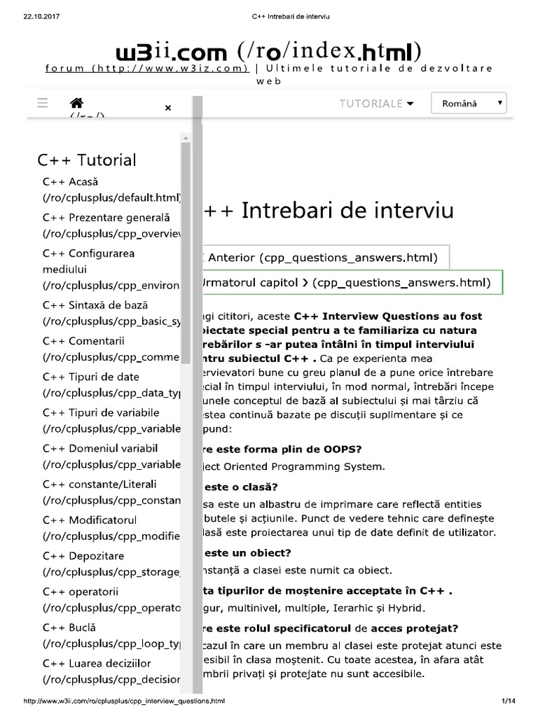 C++ Intrebari de Interviu | PDF