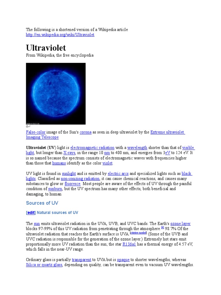 Ultraviolet: Ultraviolet (UV) Light Is | PDF | Ultraviolet | Sunscreen