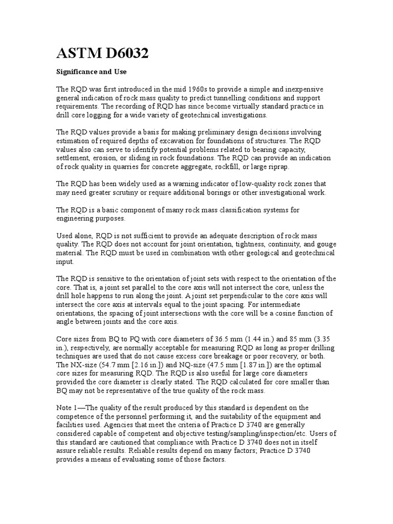 RQD Astm d6032 | Download Free PDF | Geotechnical Engineering | Nature