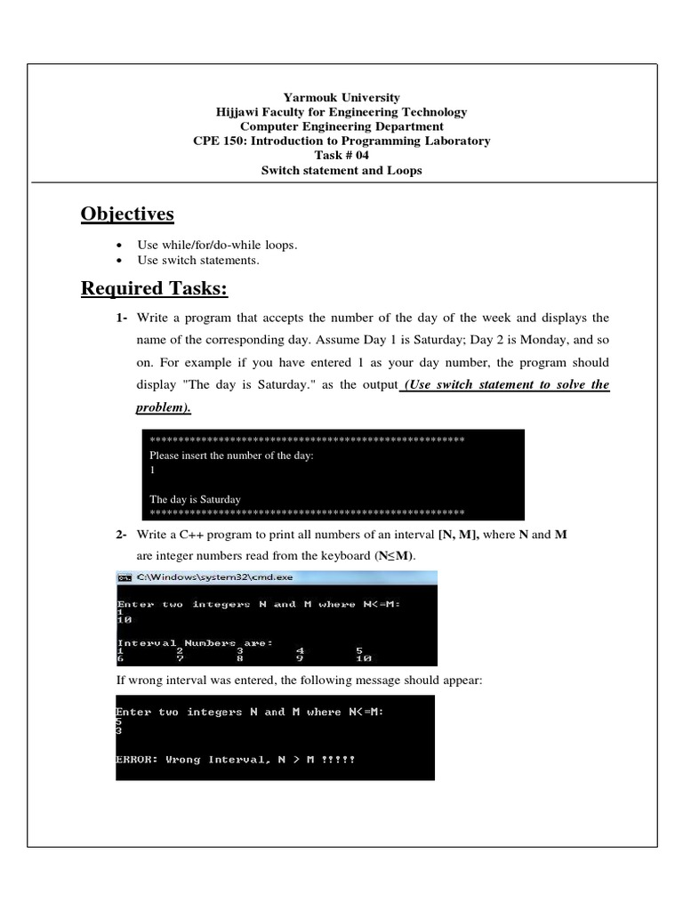 Objectives: Use While/for/do-While Loops. Use Switch Statements | PDF