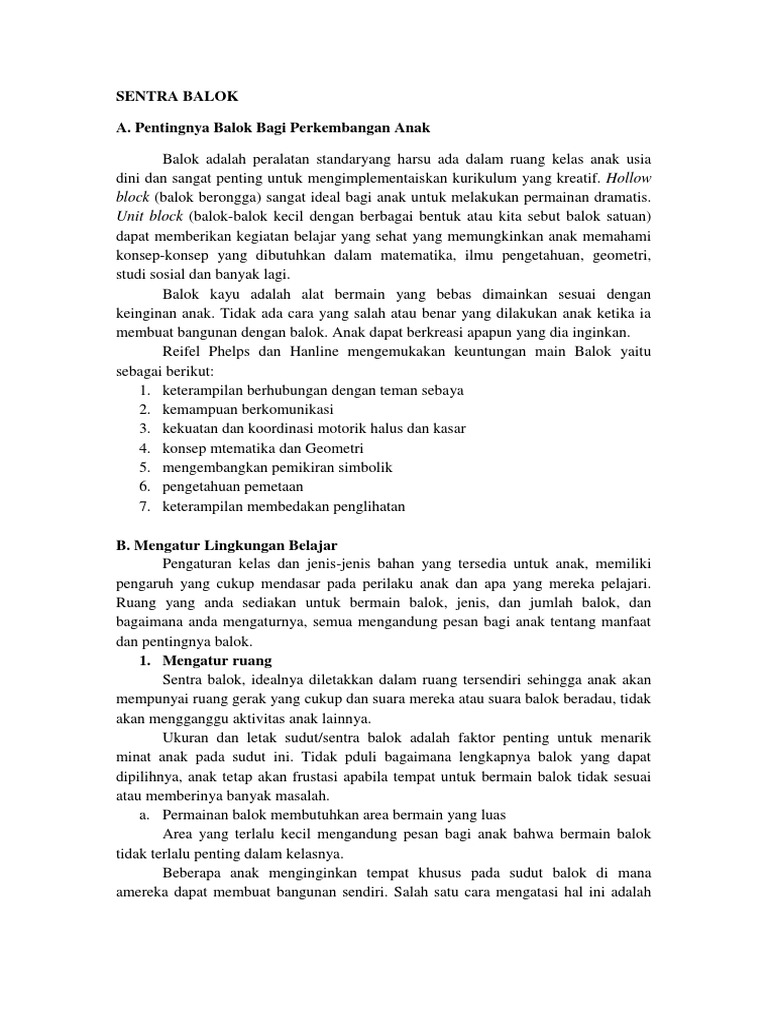 Ringkasan Sentra Balok | PDF