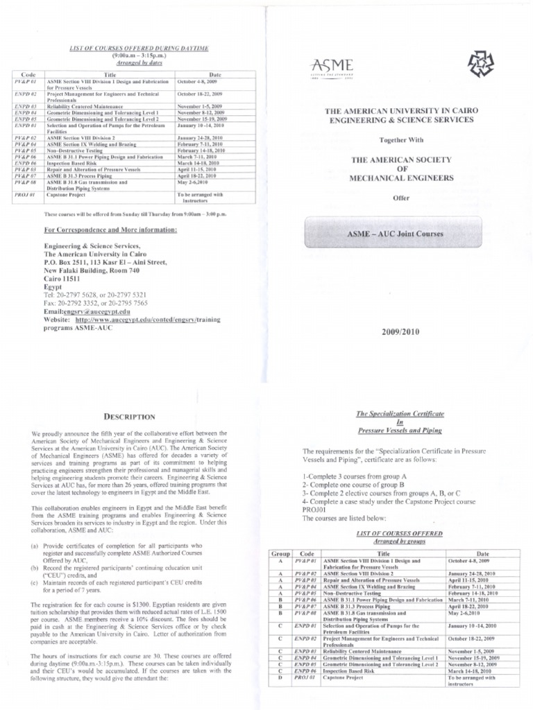 Auc Asme Program | PDF | Science And Technology | Engineering