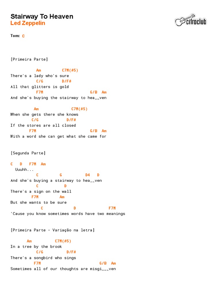 Led Zeppelin's Iconic Song 'Stairway to Heaven' Transcribed | PDF ...