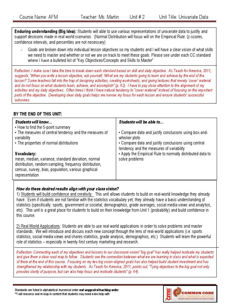 Univariate Data Analysis Unit Overview | PDF | Educational Assessment ...