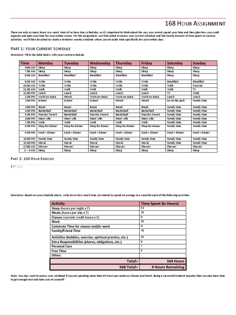 168 Hour Assignment Compatible Version | PDF | Course Credit | Lunch