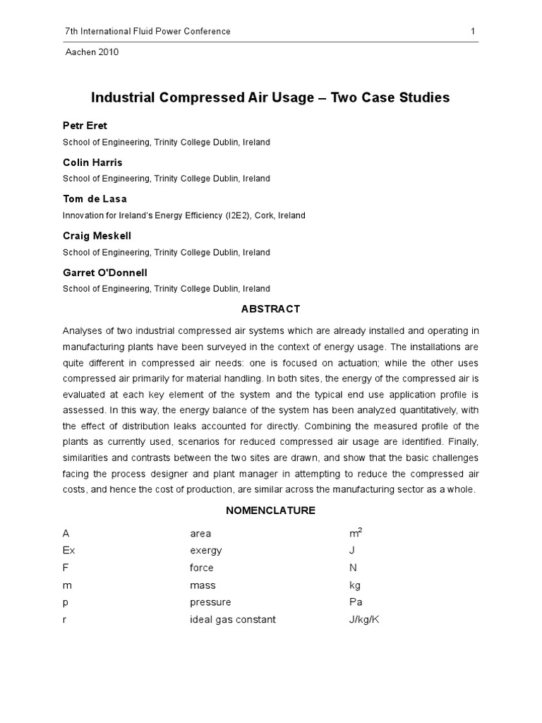 Industrial Compressed Air Usage - Two Case Studies | PDF | Fluid ...