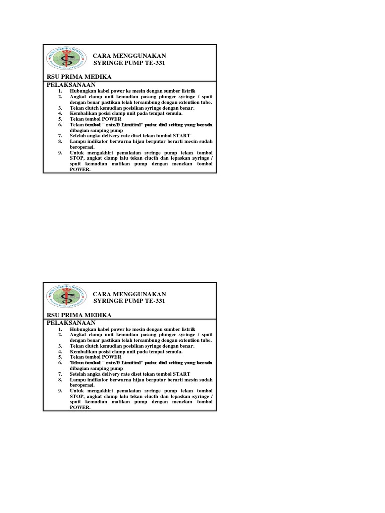 Cara Menggunakan Syringe Pump Te 331 Print | PDF | Kesehatan Holistik