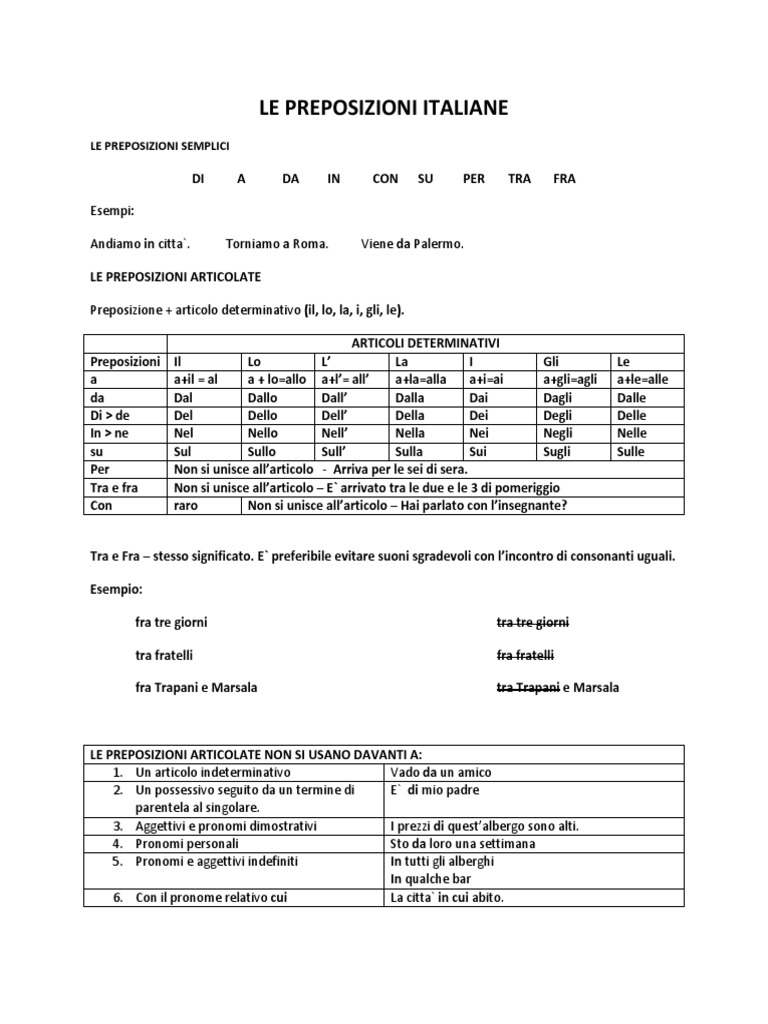 Le Preposizioni Italiane PDF | PDF