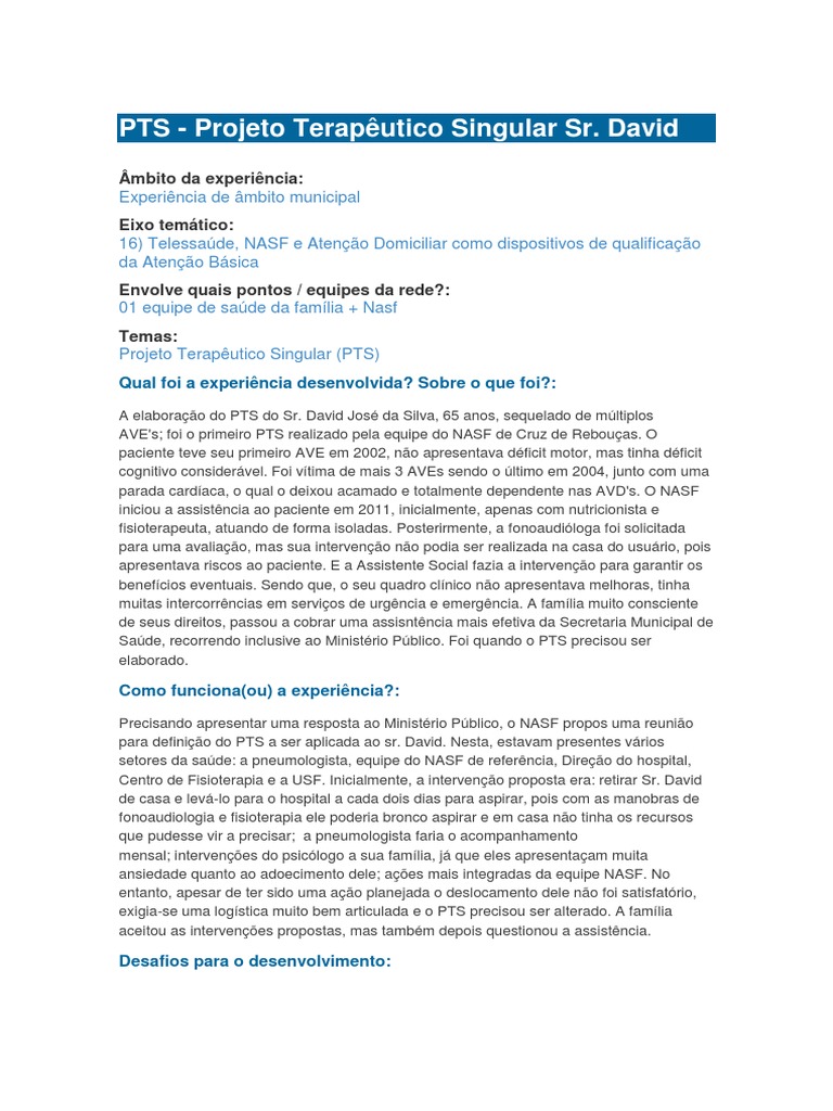 PTS (Projeto Terapêutico Singular) | PDF | Hipertensão | Remédio