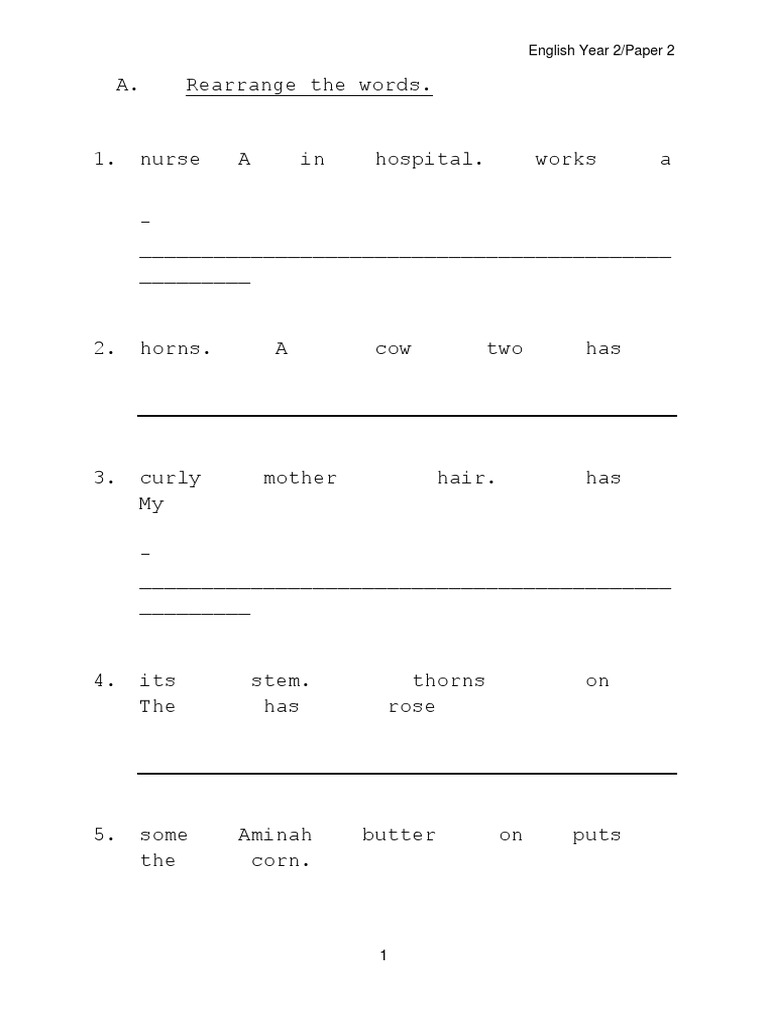 English Year 2/paper 2 | PDF