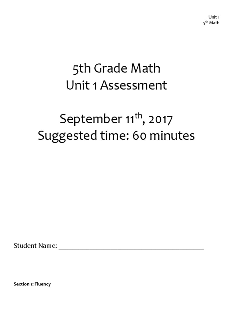 Mat 5 17-18 Unit 1 Test Final 1 | PDF | Cognition | Teaching Mathematics