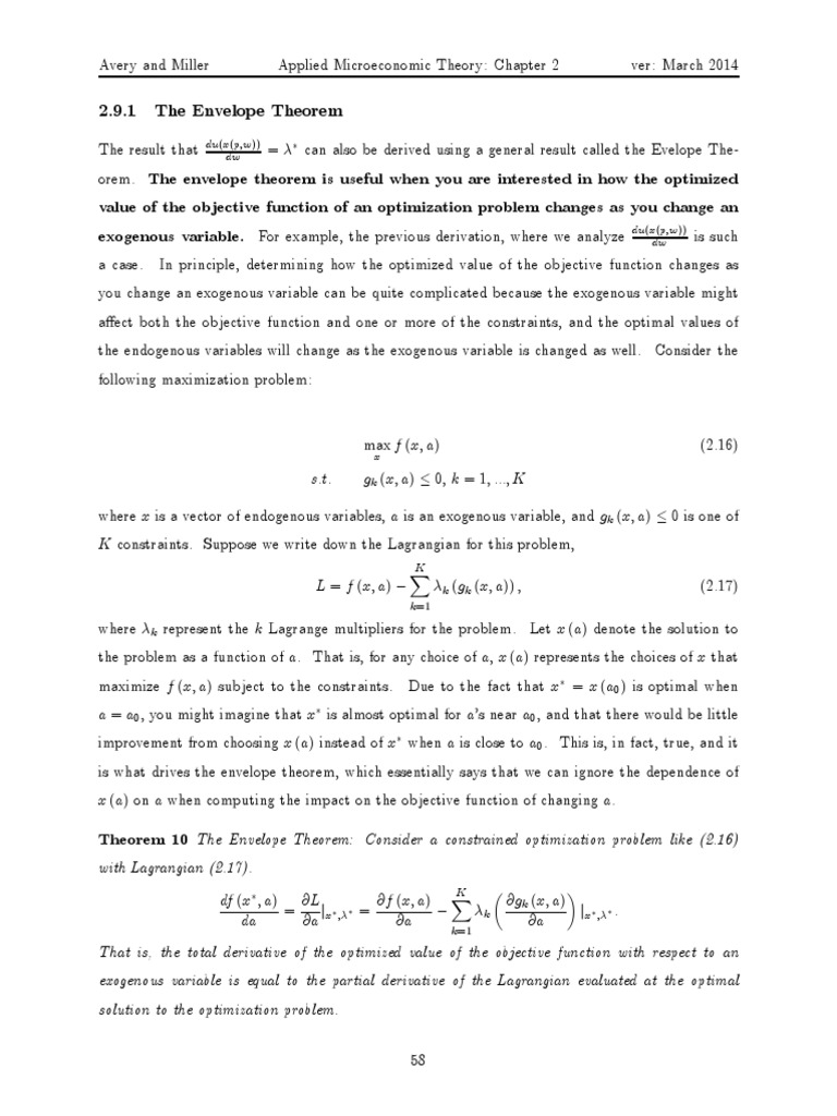 Advanced Microeconomics: Envelope Theorem | PDF | Average Cost | Mathematical Optimization