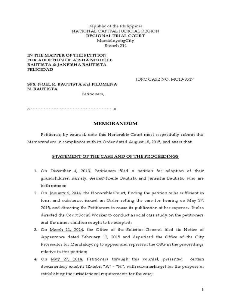 Regional Trial Court: Memorandum | PDF | Brief (Law) | Lawsuit