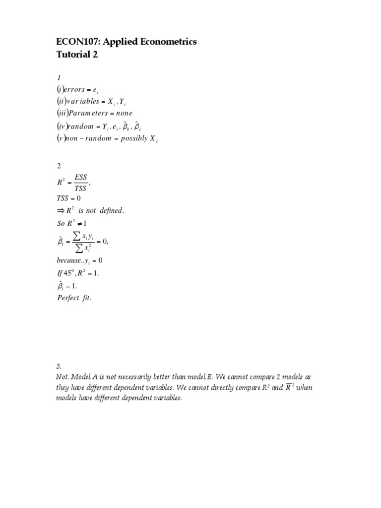 Econ107 Applied Econometrics Tutorial 2 Pdf 9191