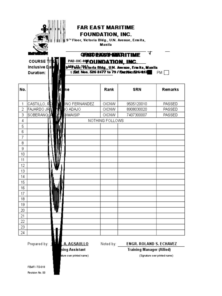 Grading Sheet: PAD-OIC-004 JAN. 19, 2017 1 Day | PDF
