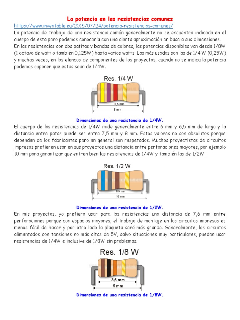 La Potencia en Las Resistencias Comunes | Resistencia Eléctrica y ...