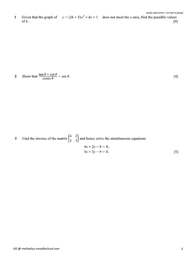 Igcse Add Math - P1 Fset 6 (2015) | PDF | Elementary Geometry | Rotation