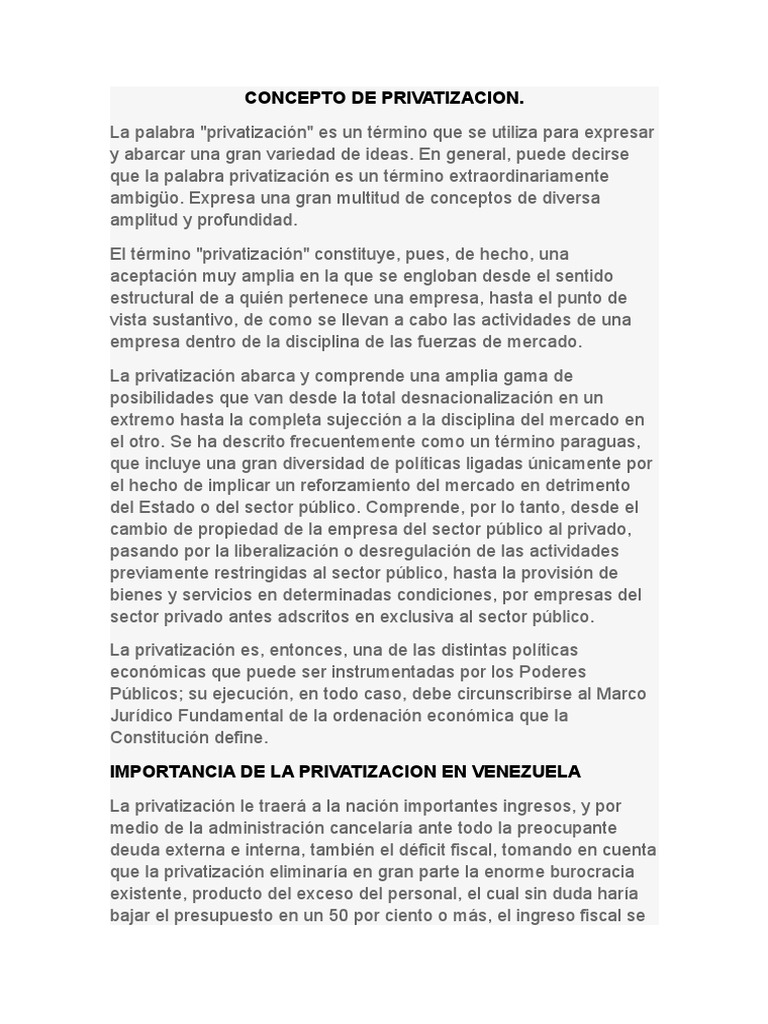 Concepto de Privatizacion | Privatización | Venezuela
