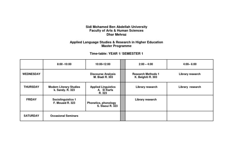 Master's Program Timetable | PDF | Language Arts & Discipline | Foreign ...