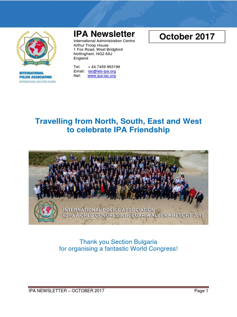 IPA Newsletter October 2017: Travelling From North, South, East and ...