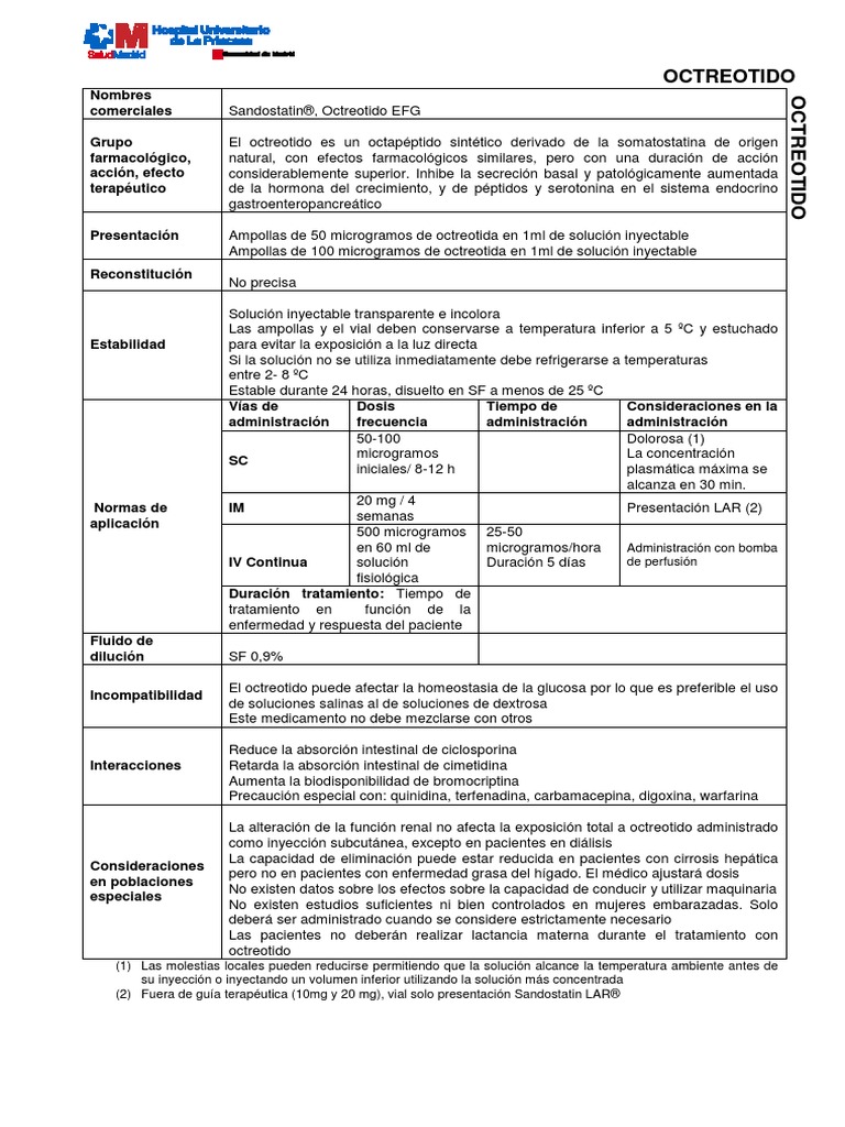 Parenteral Octreotido | PDF | Medicamentos con receta | Diarrea