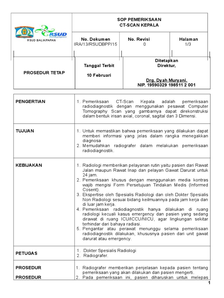 13. Sop Pemeriksaan Ct-scan Kepala
