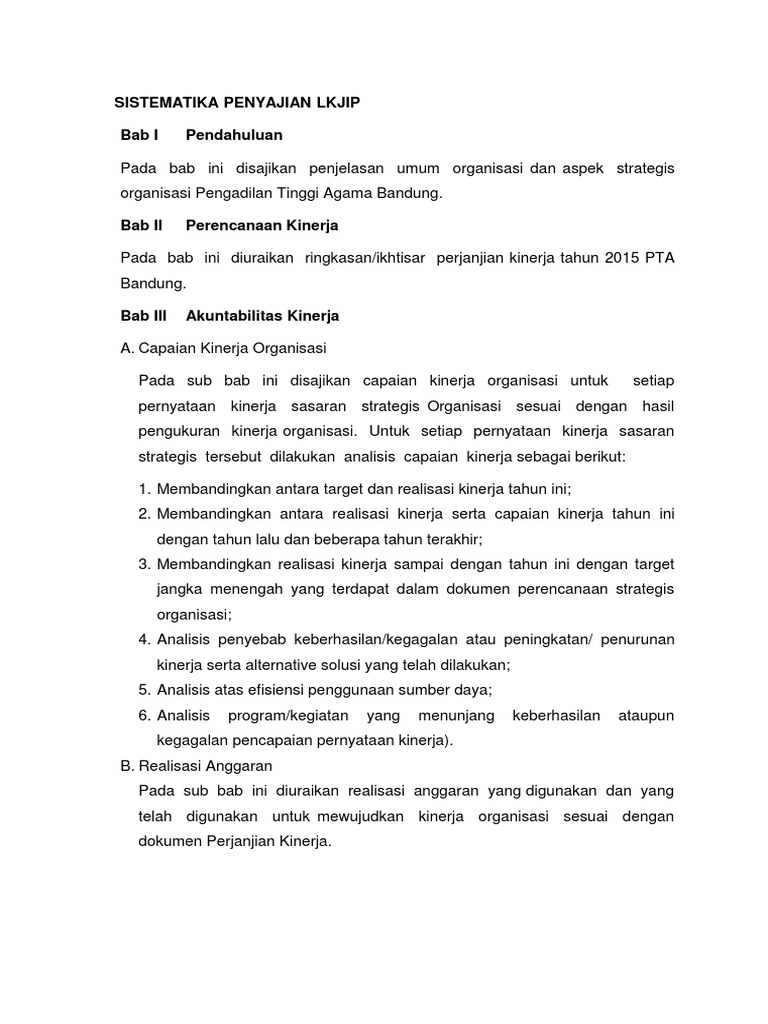 Sistematika Penyajian Lkjip | PDF