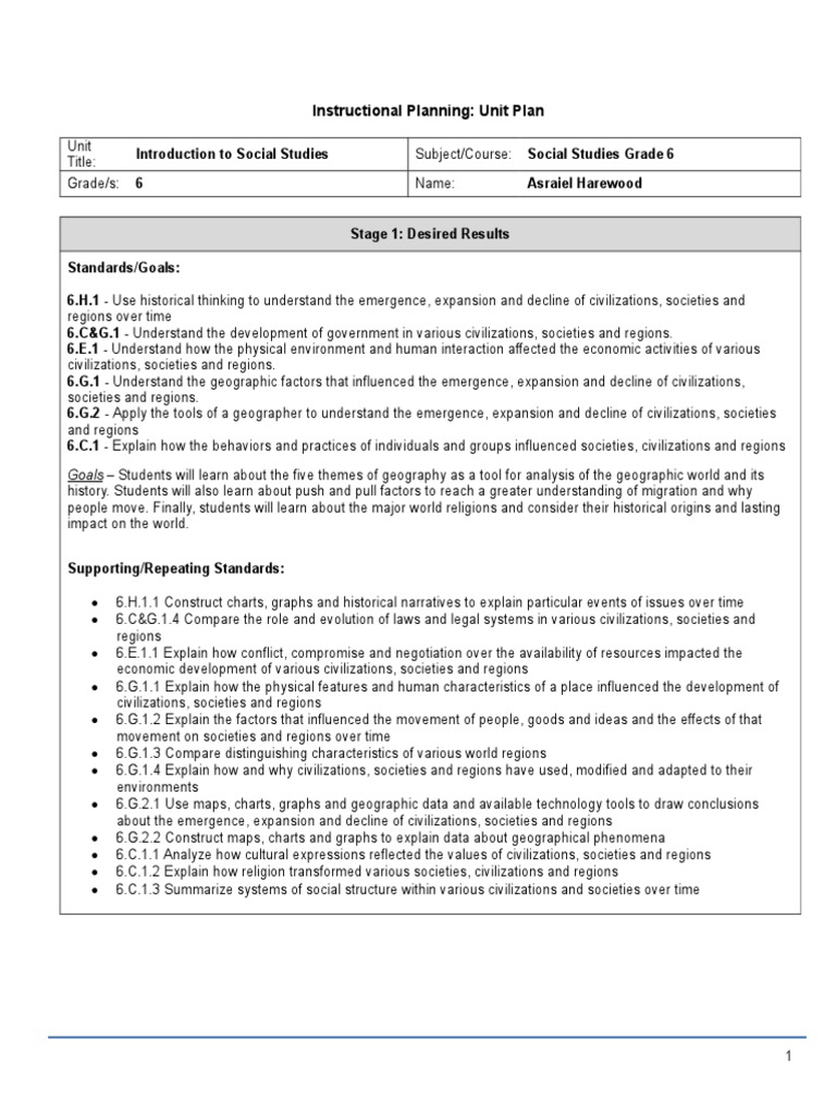 Instructional Planning: Unit Plan | PDF | Educational Assessment ...