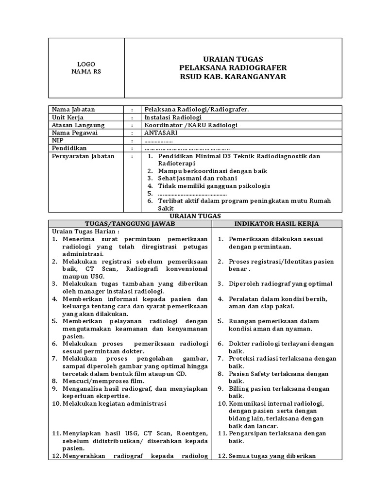Uraian Tugas Radiografer | PDF