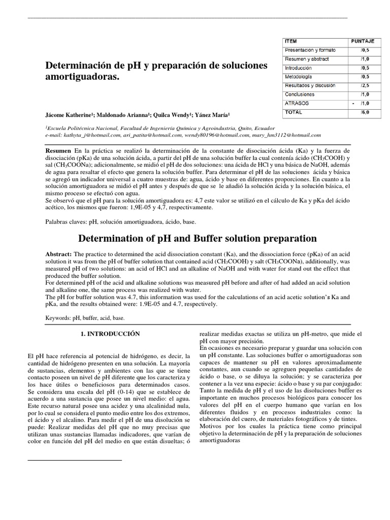 Determinación de PH y Preparación de Soluciones Amortiguadoras | Descargar gratis PDF | Ph ...