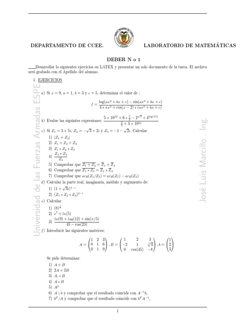 Deber 1 | PDF | Matriz (Matemáticas) | Vector Euclidiano