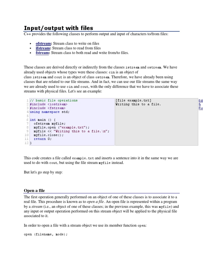 Inputoutput With Files Ofstream Ifstream Fstream Pdf Parameter Computer Programming