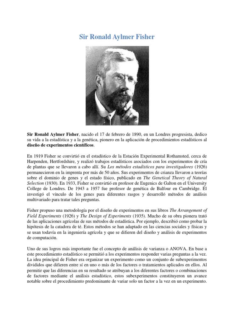 Aportes de Ronald Fisher a la estadística | PDF | Estadísticas ...