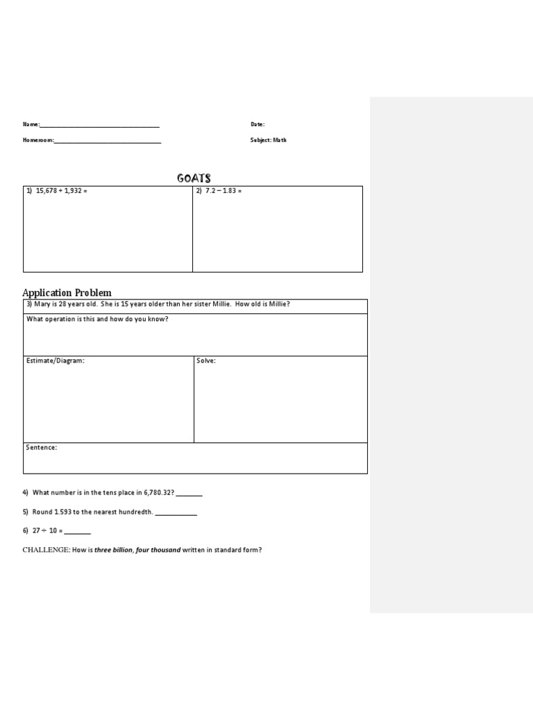 Goats: Application Problem | PDF | Cognition | Teaching Mathematics