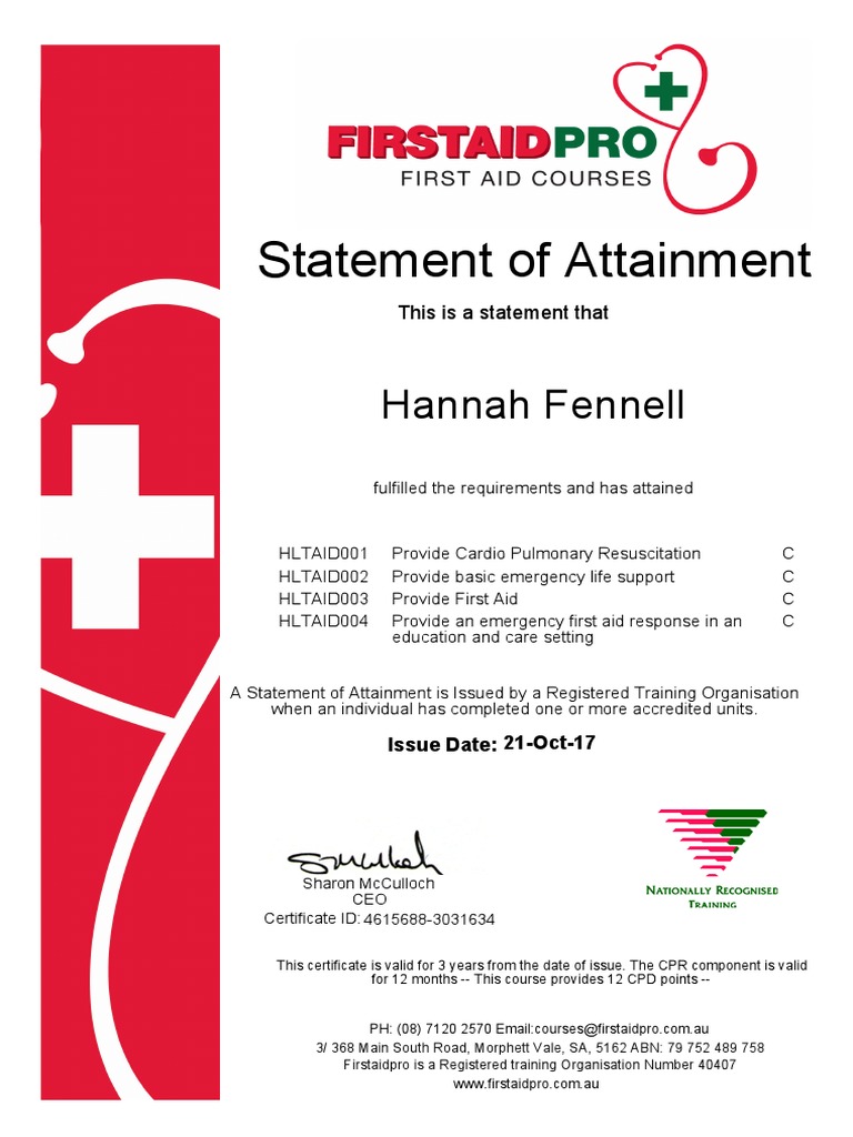 First Aid Certificate | PDF