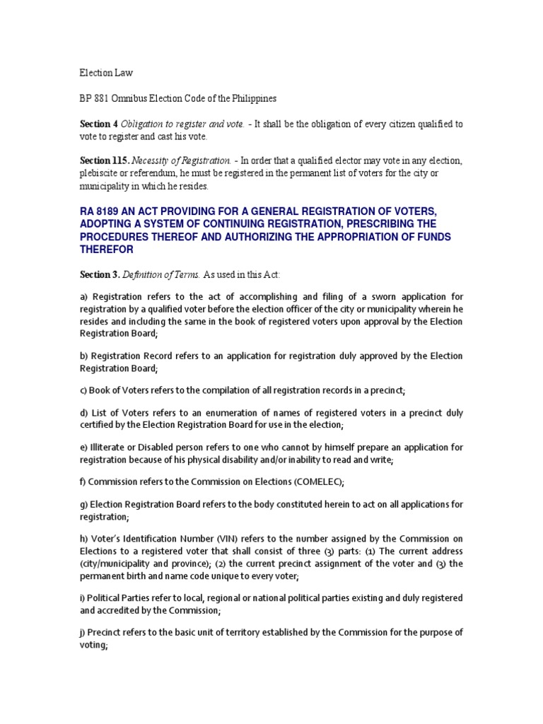 Election Law Notes 2 | PDF | Elections | Voter Registration