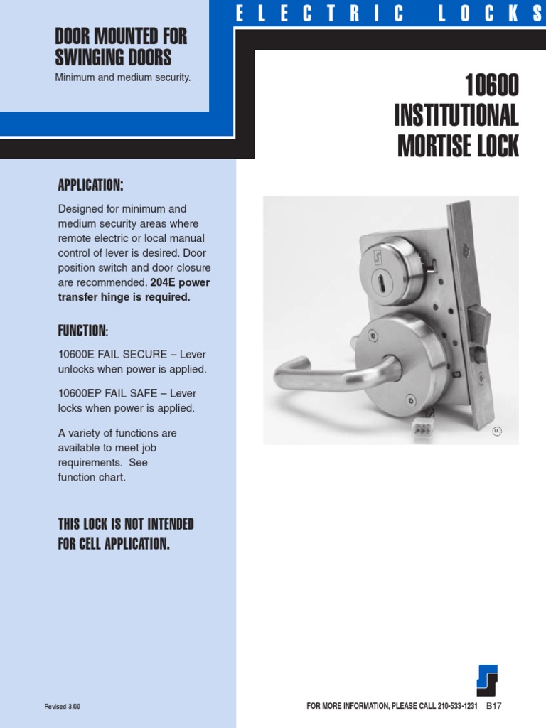 10600 Institutional Mortise Lock Guide | PDF | Lock (Security Device ...