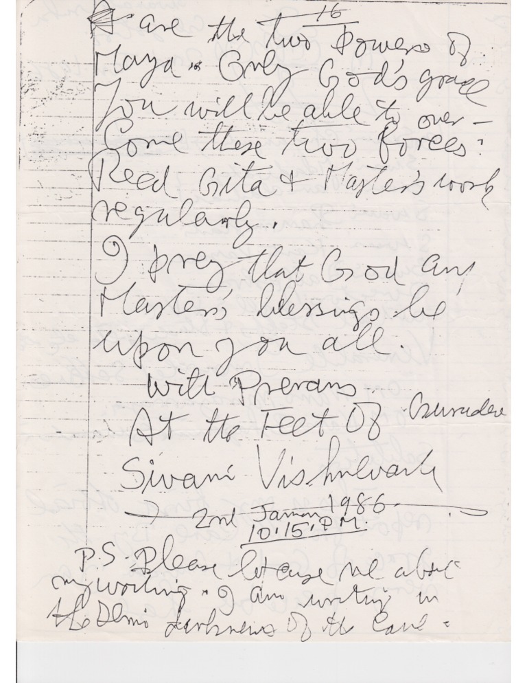 Swami Vishnudevananda Hand Written Letter 2 OF 2 | PDF