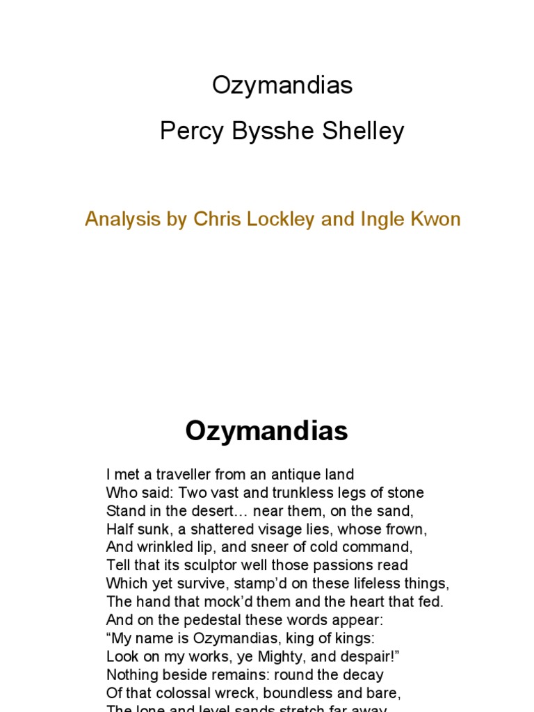 Ozymandias Percy Bysshe Shelley: Analysis by Chris Lockley and Ingle ...