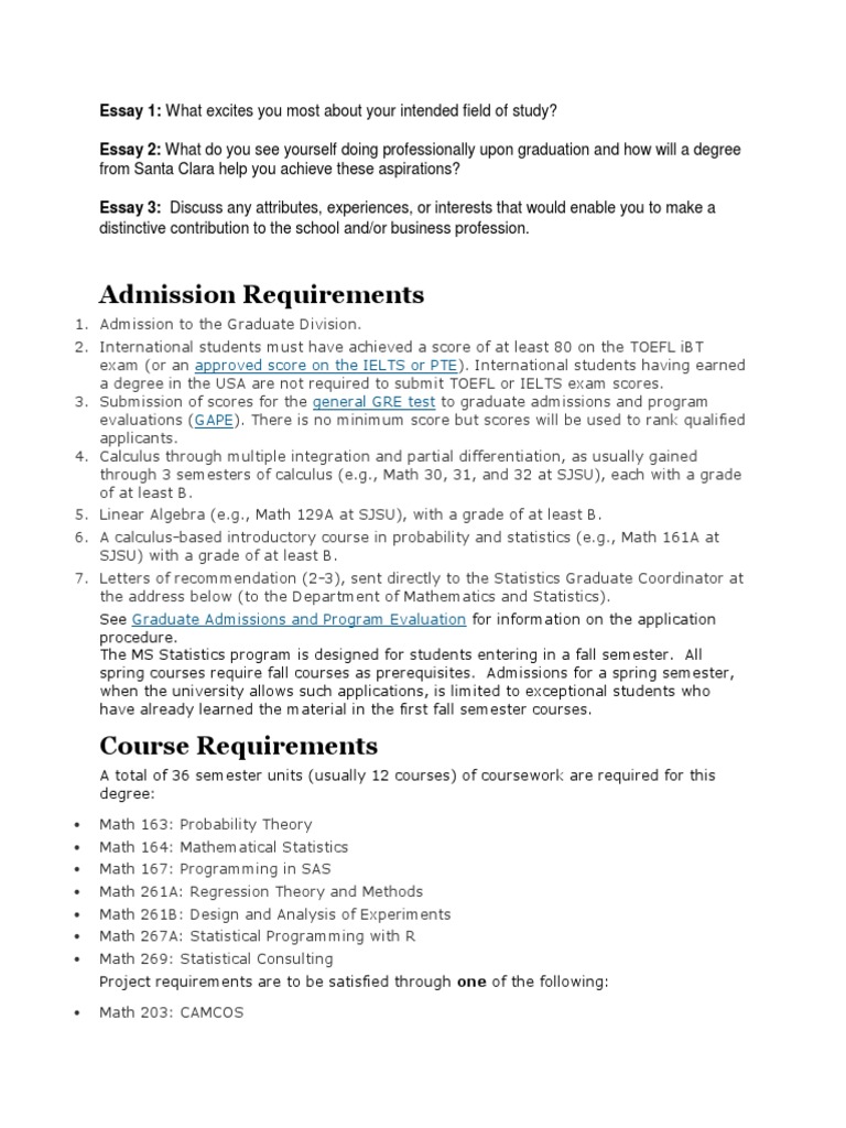 Admission Requirements: Essay 1: Essay 2 | Download Free PDF ...