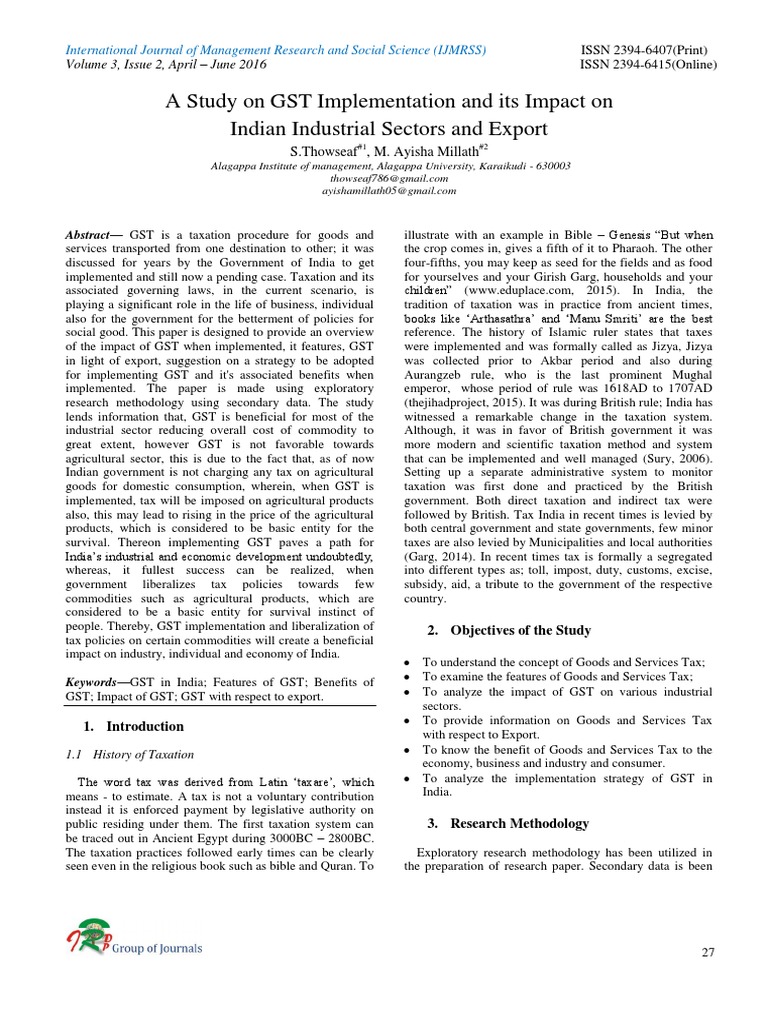 A Study On GST Implementation and Its Impact On Indian Industrial ...
