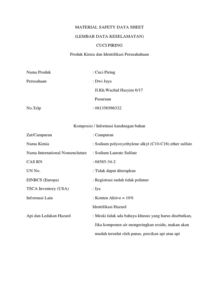 Material Safety Data Sheet | PDF