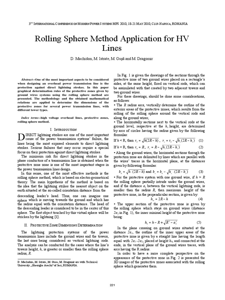 Rolling Sphere Method Application For HV Lines: D. Machidon, M. Istrate ...