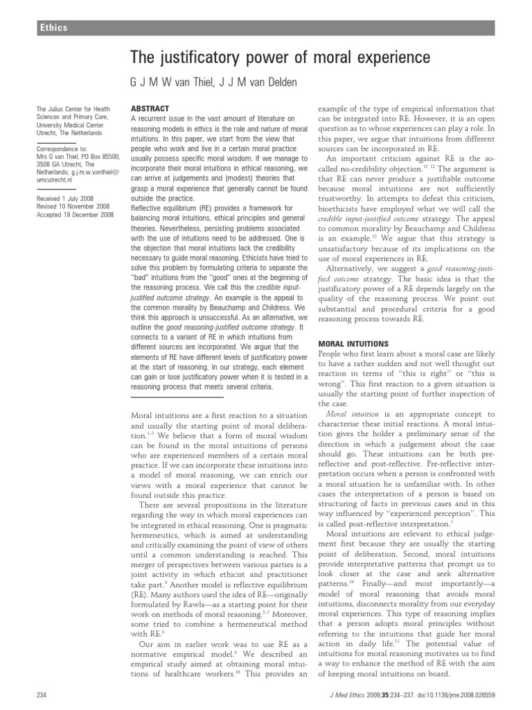 The Justificatory Power of Moral Experience: Gjmwvanthiel, Jjmvandelden ...