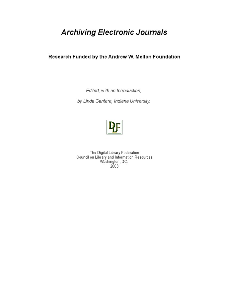 Archiving Electronic Journals | PDF | Preservation (Library And ...