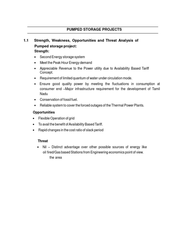 Pumped Storage Project SWOT Analysis | PDF